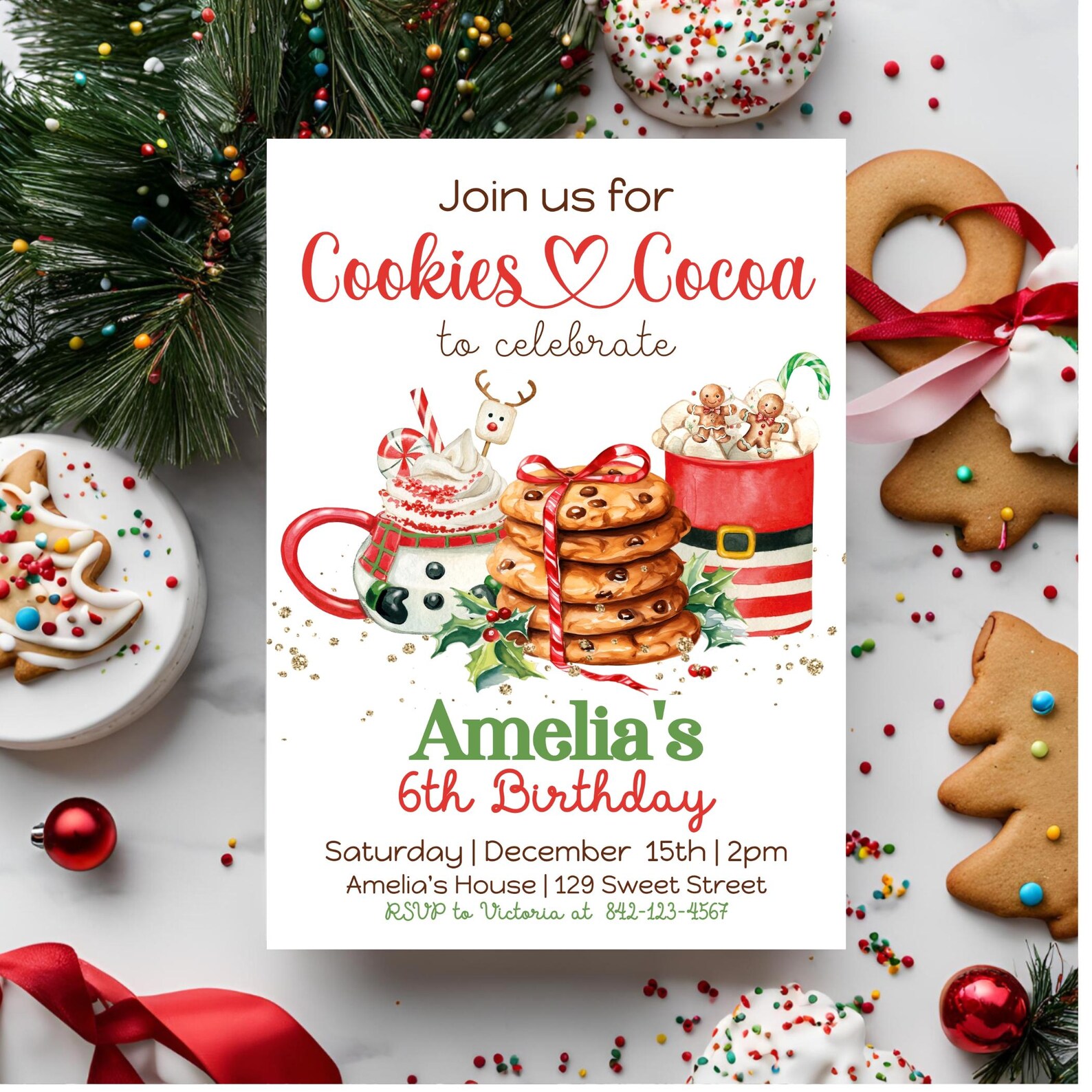Editable Cookies and Cocoa Birthday Invitation, Christmas Gingerbread ...