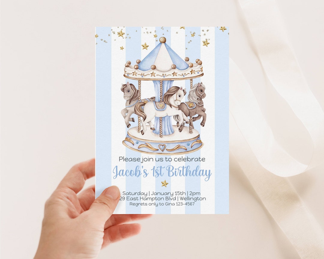 Carousel Invitation Carousel Birthday Blue Carousel Boys Birthday ...