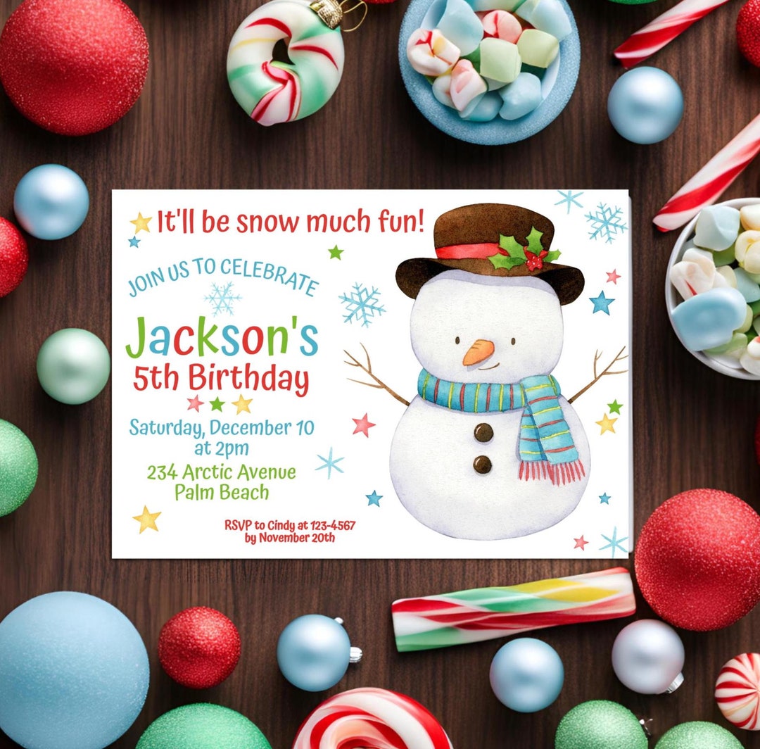 Snowman Birthday Invitation, Christmas Holiday Winter Party Invites ...
