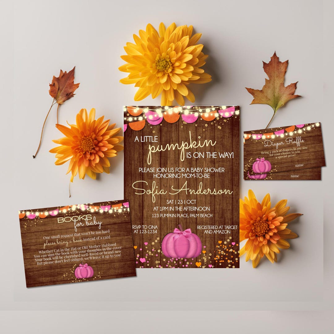 Little Pumpkin Baby Shower Invitation Bundle, Editable Fall Autumn ...