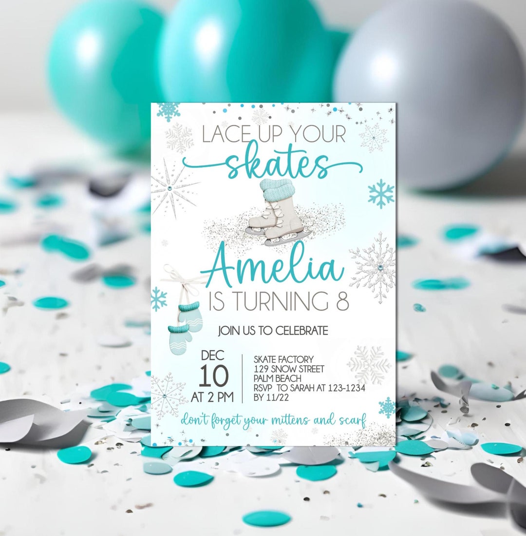 Editable Ice Skating Birthday Invitation Template, Winter Girl Figure ...