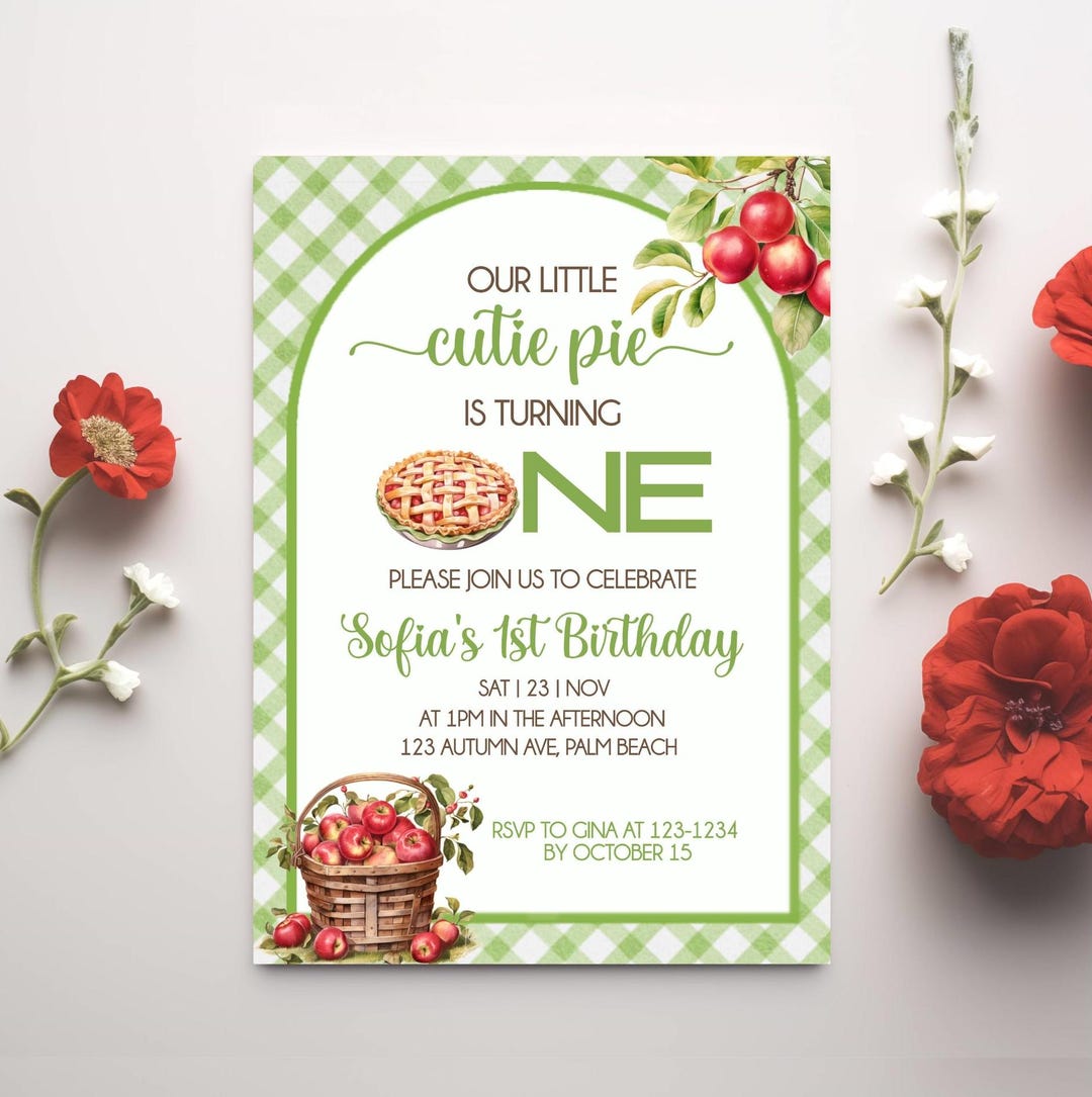 Cutie Pie Birthday Invitation, Editable First Birthday Invite ...