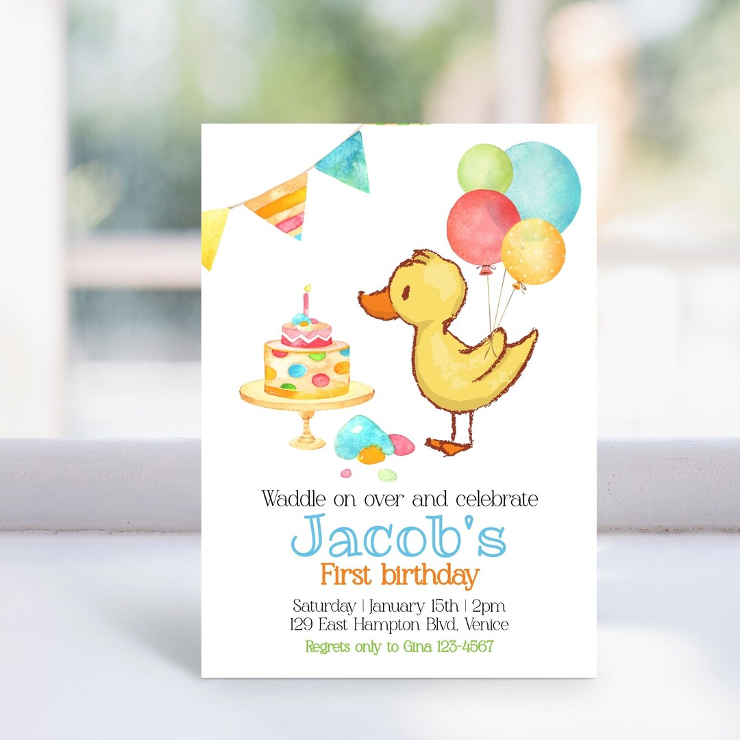 Duck Invitation, Duck Birthday Invitation, Cute Duck Birthday Invites ...