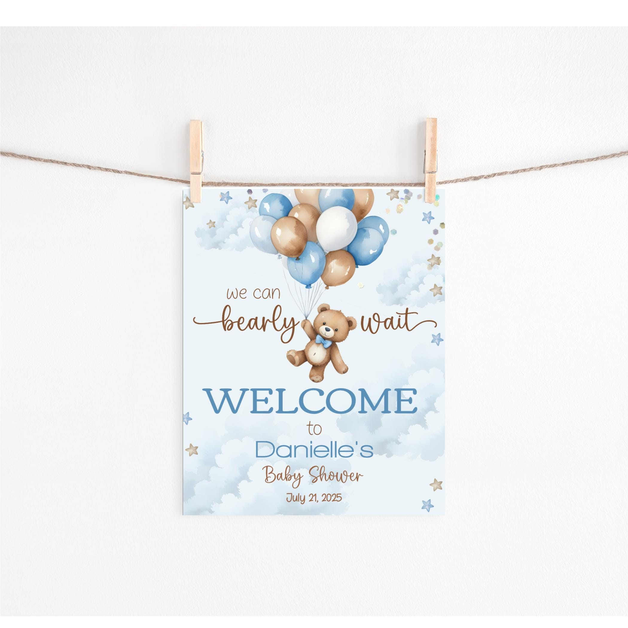 Teddy Bear Welcome Sign Template, Editable Boho We Can Bearly Wait Boy ...