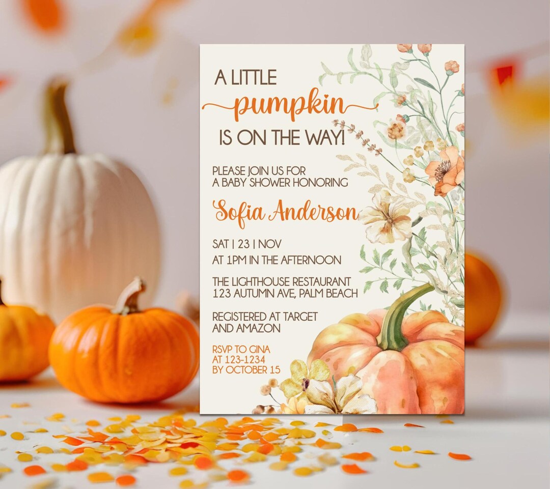 Editable Pumpkin Baby Shower Invitation, Little Pumpkin Invites, Fall ...
