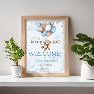 Teddy Bear Welcome Sign Template, Editable Boho We Can Bearly Wait Boy ...