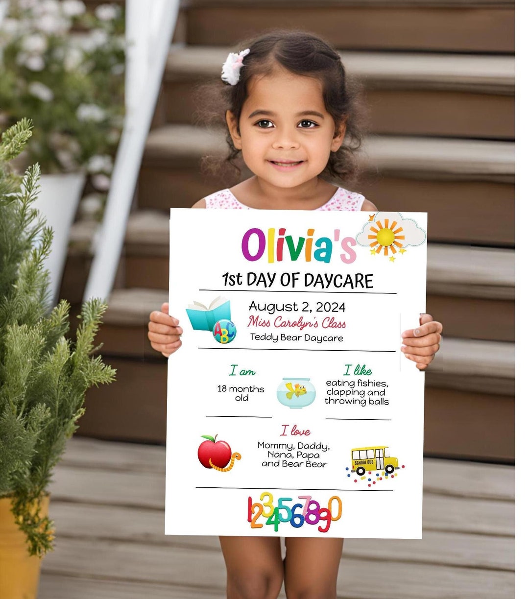 Editable First Day of Daycare Sign Template, Digital Baby 1st Printable ...