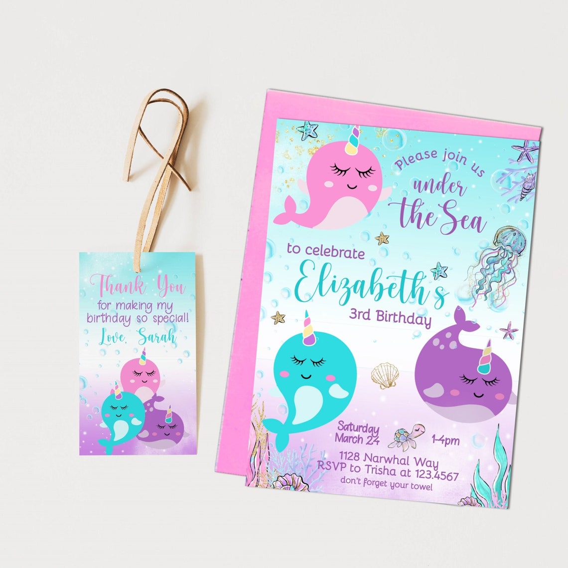 Editable Narwhal Invitation, Narwhal Birthday Invitation Template, Girl ...