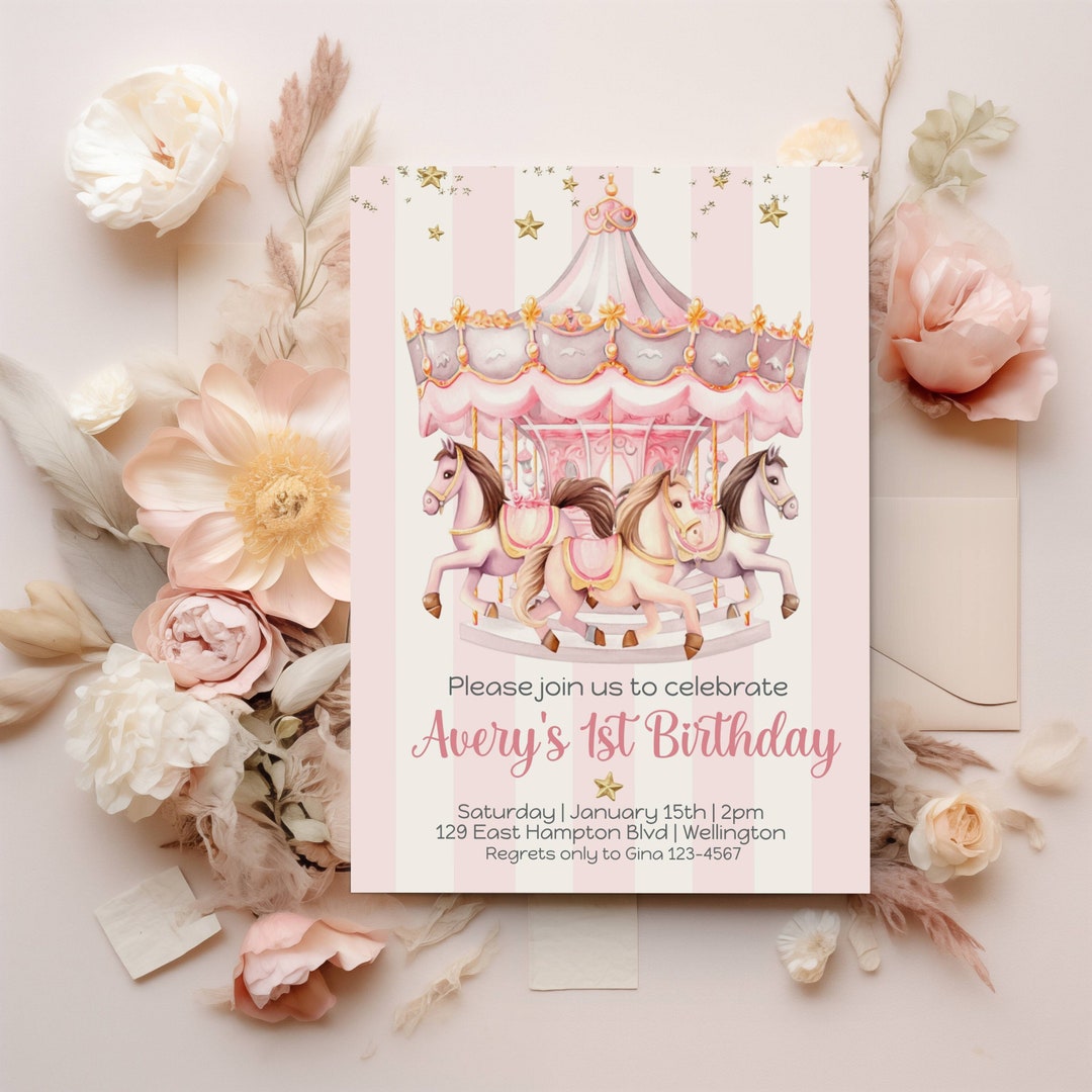 Carousel Invitation Carousel Birthday Pink Carousel Girls Birthday ...