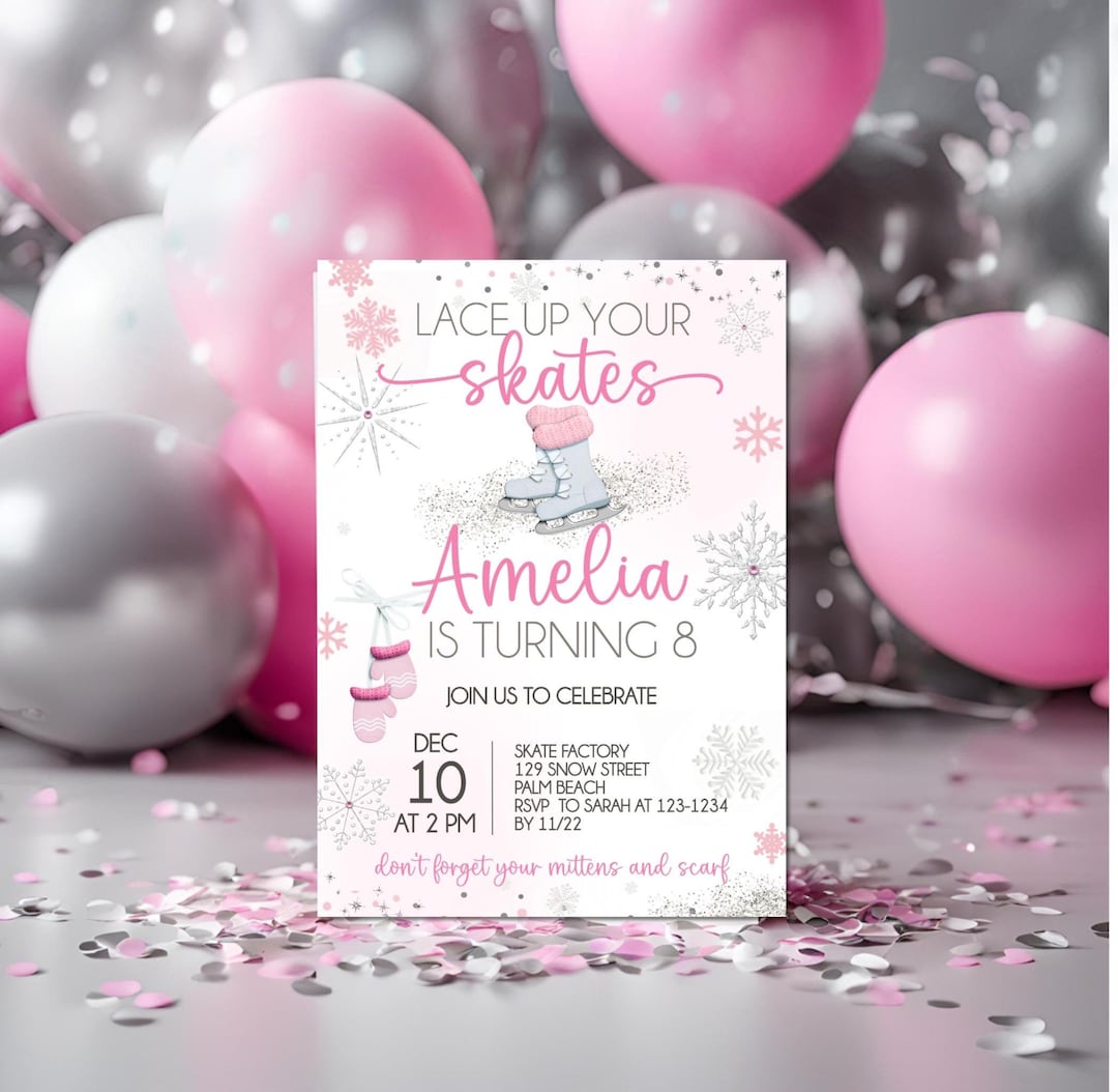 Editable Ice Skating Birthday Invitation Template, Winter Girl Figure ...