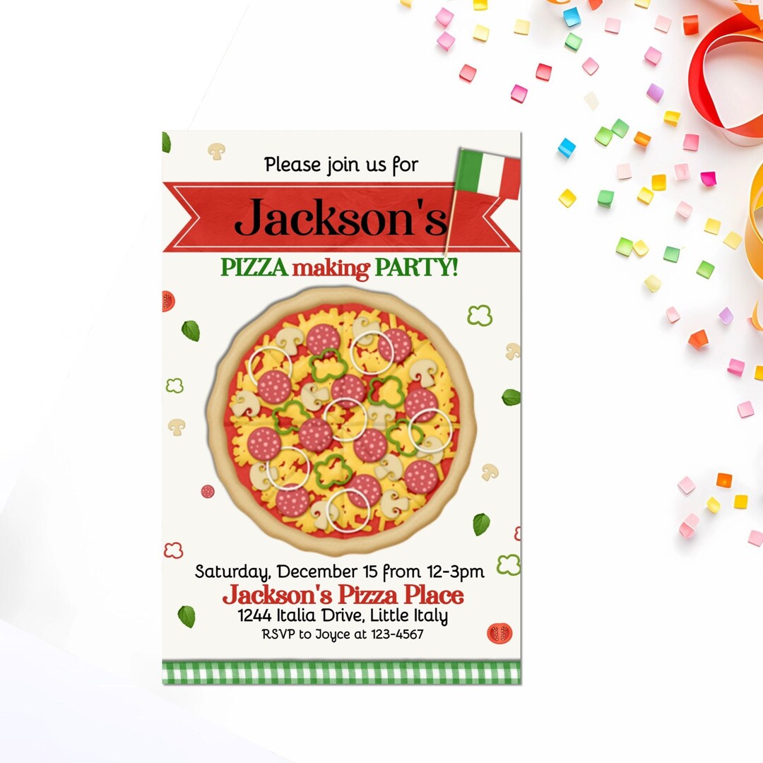 Pizza Birthday Invitation Template, Kids Editable Pizza Party Invite ...