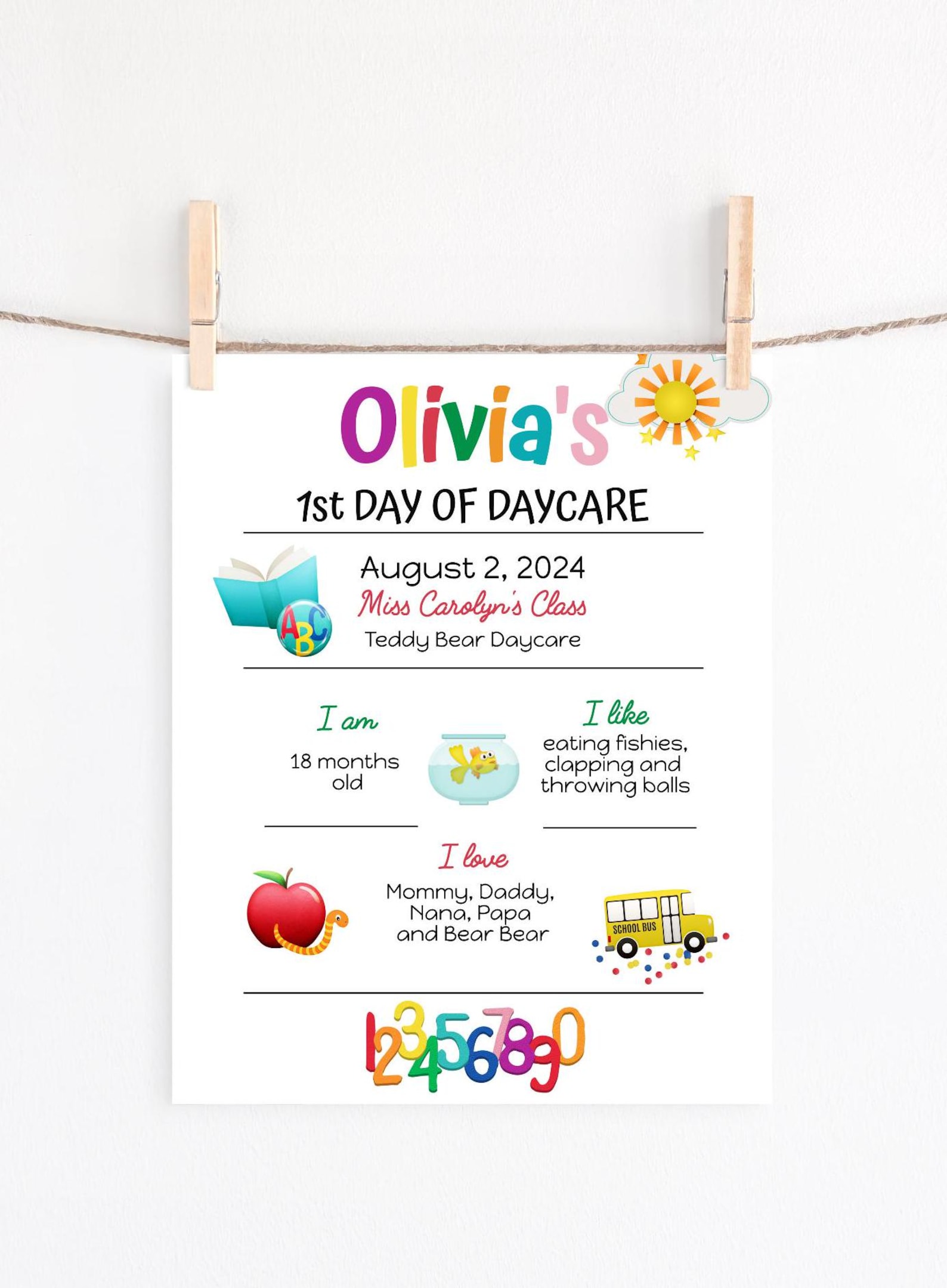 Editable First Day of Daycare Sign Template, Digital Baby 1st Printable ...