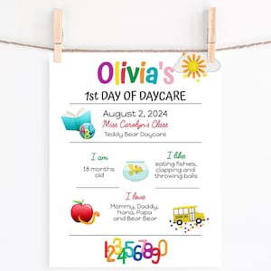 Editable First Day of Daycare Sign Template, Digital Baby 1st Printable ...