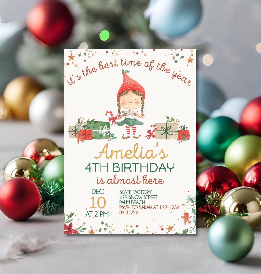 Editable Christmas Birthday Party Invitation, Elf Invite Winter ...