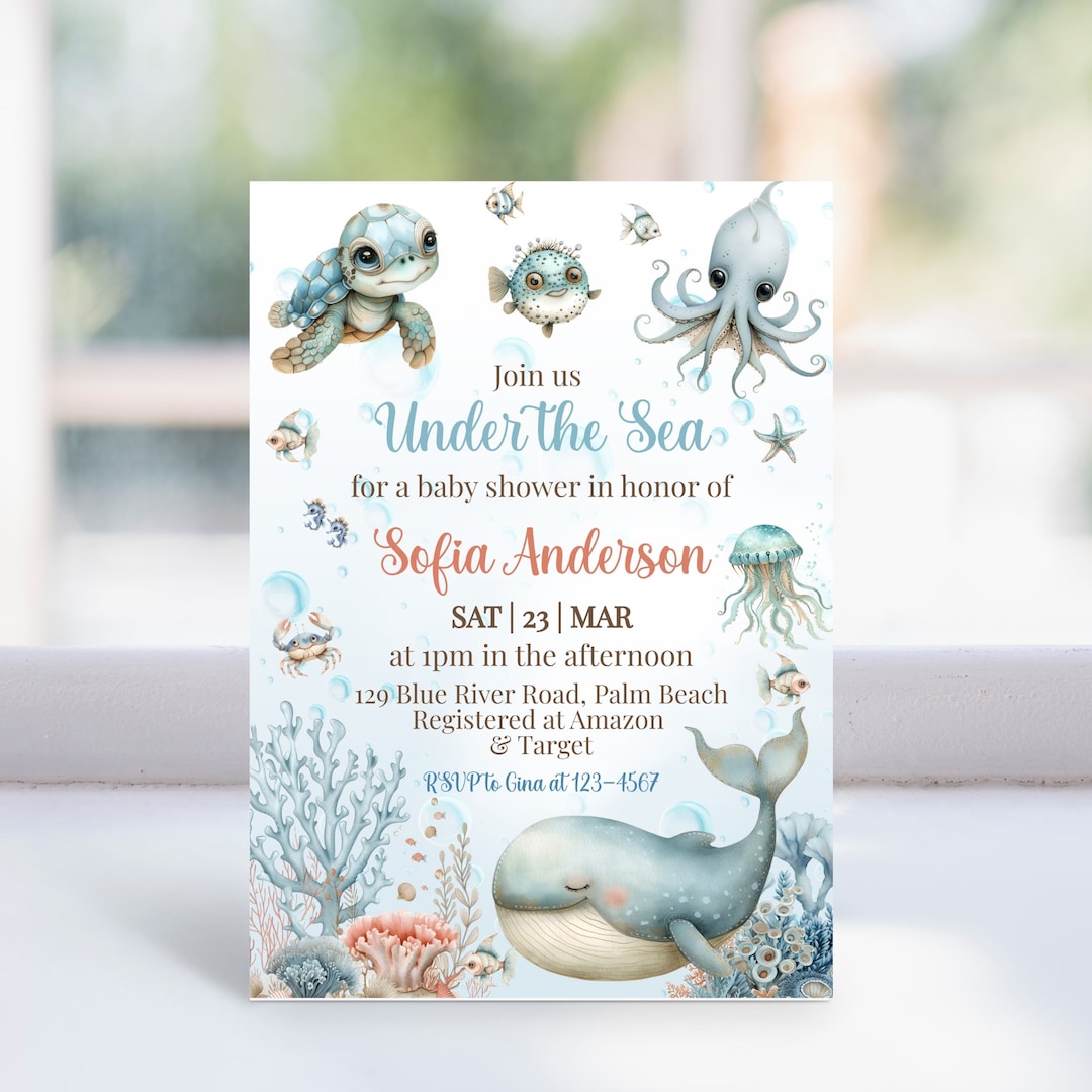 Editable Under the Sea Baby Shower Invitation, Ocean Baby Shower Invite ...