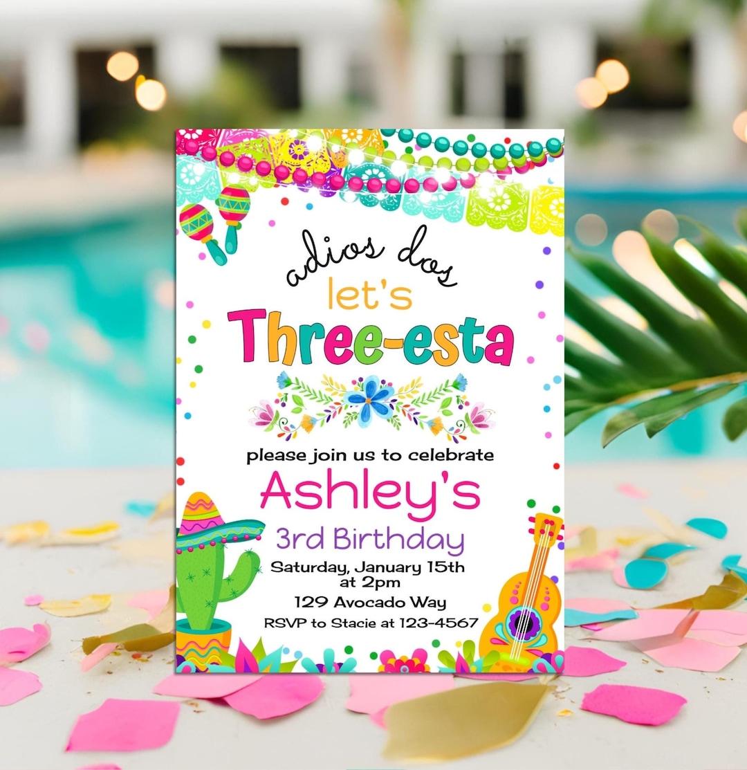 Editable Three Esta Invitation, 3rd Birthday Party Invitation, Fiesta ...