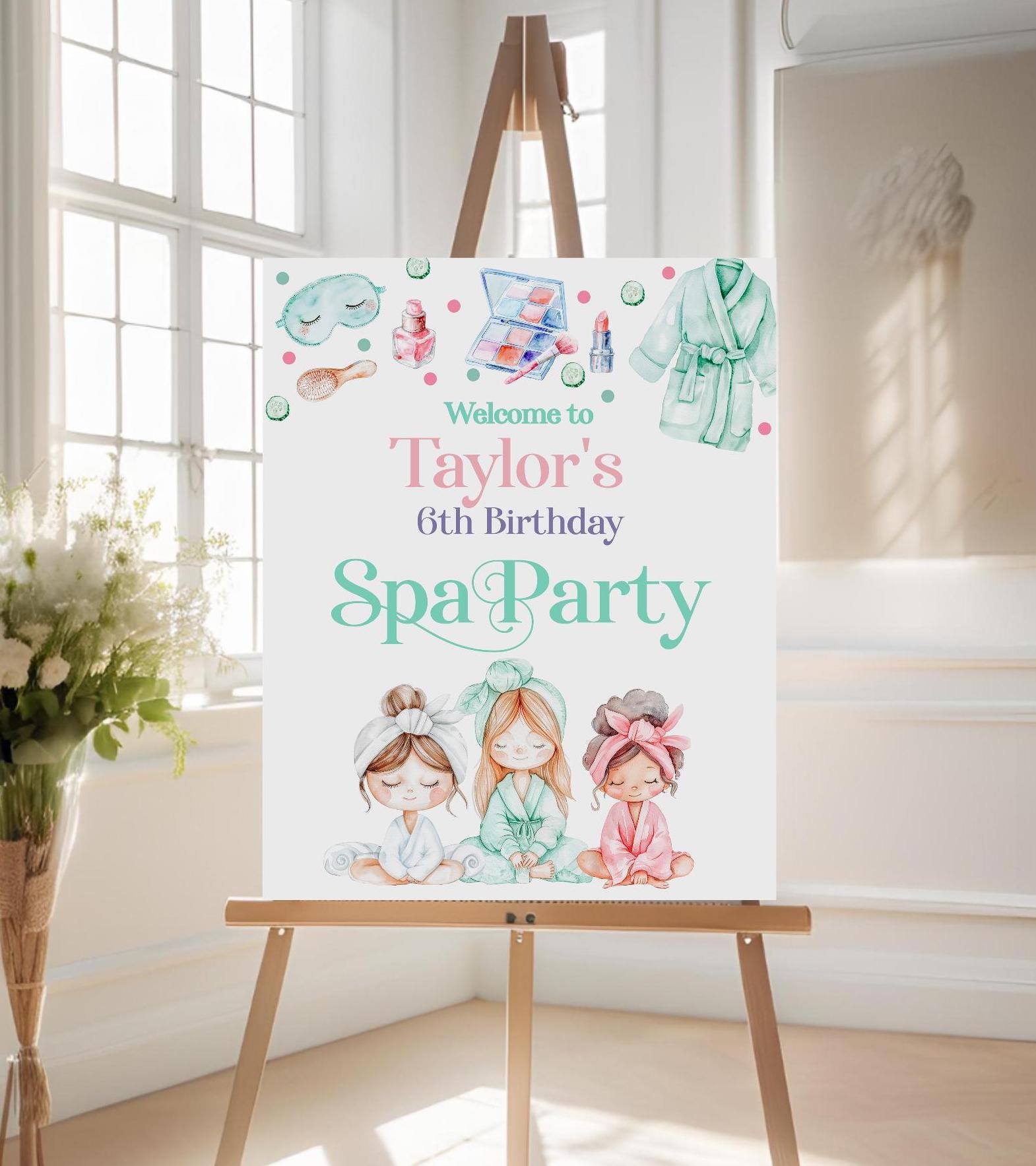 Spa Party Welcome Sign Poster Template, Pamper Glam Day Birthday ...