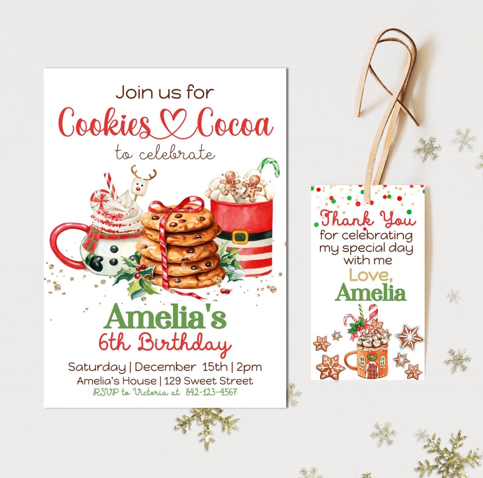 Editable Cookies and Cocoa Birthday Invitation, Christmas Gingerbread ...