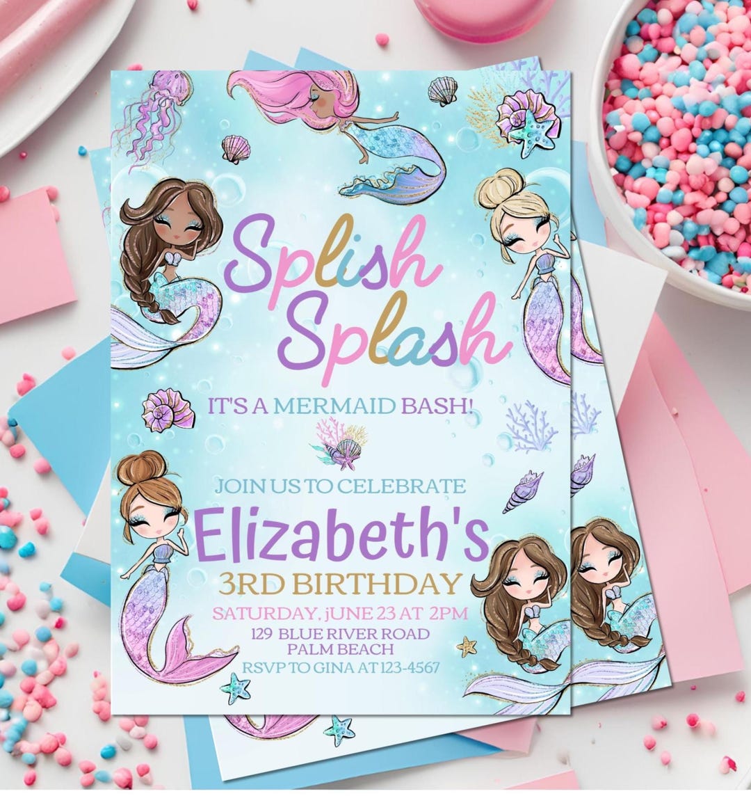Mermaid Birthday Invitation Template, Under the Sea Pool Party (digital ...