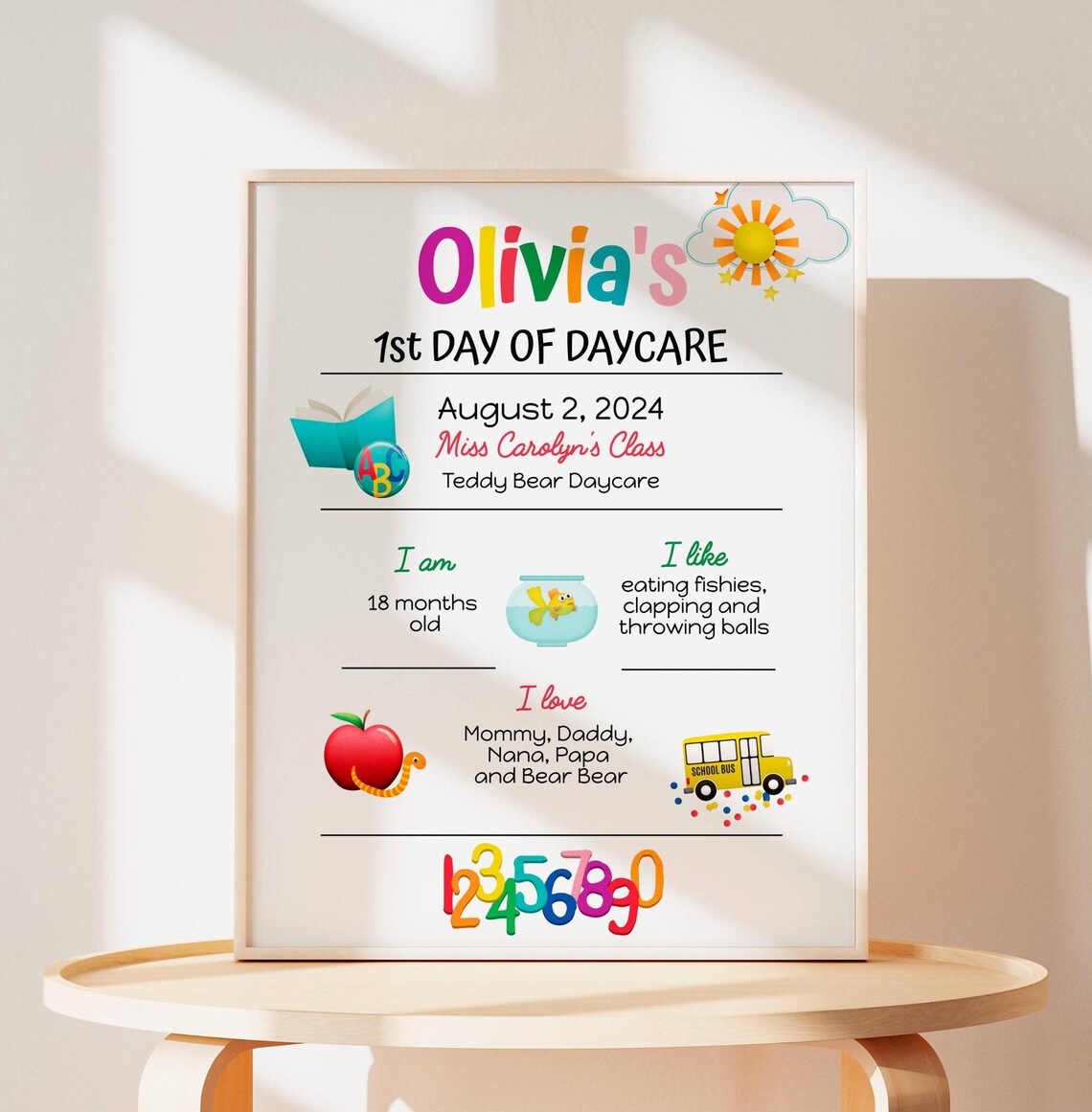 Editable First Day of Daycare Sign Template, Digital Baby 1st Printable ...
