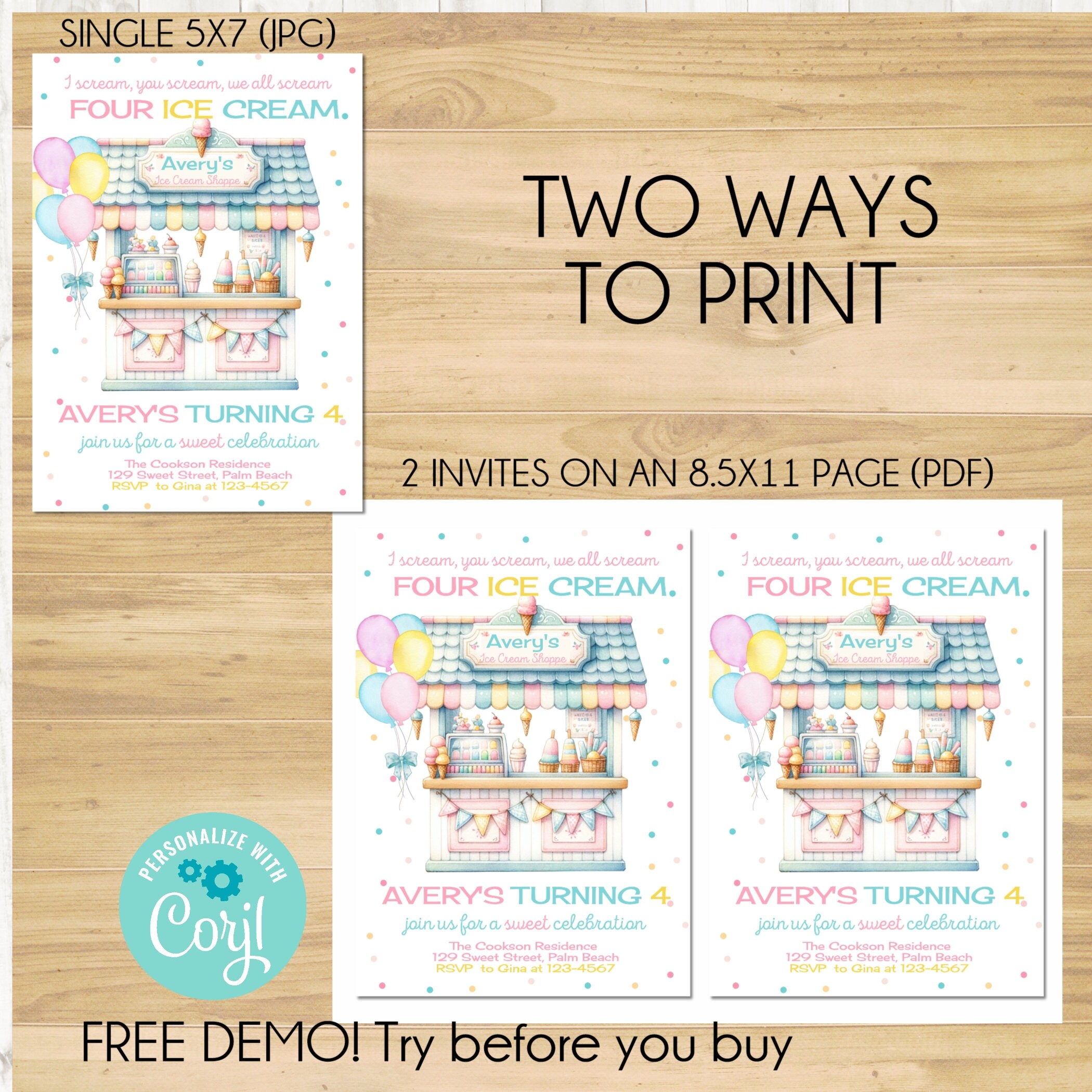 Editable Ice Cream Birthday Invitation, I Scream You Scream We All ...