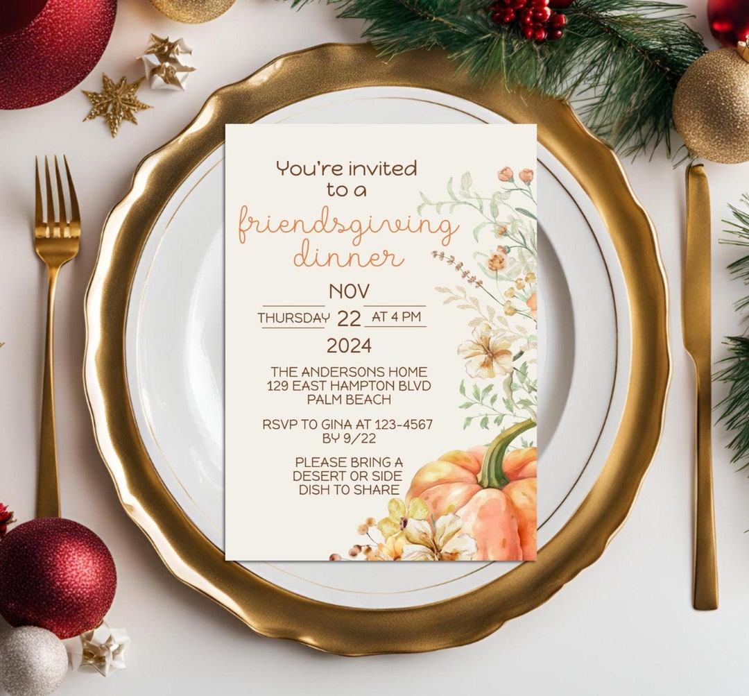 Editable Friendsgiving Thanksgiving Party Invitation, Printable Pumpkin ...