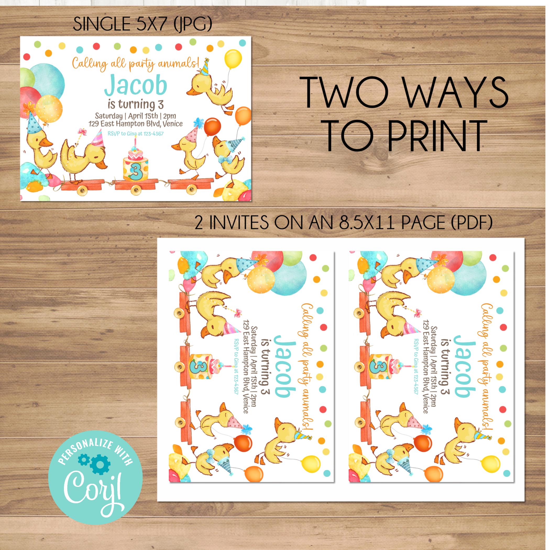 Editable Duck Birthday Invitation, Boy Girl One Lucky Duck, Digital ...