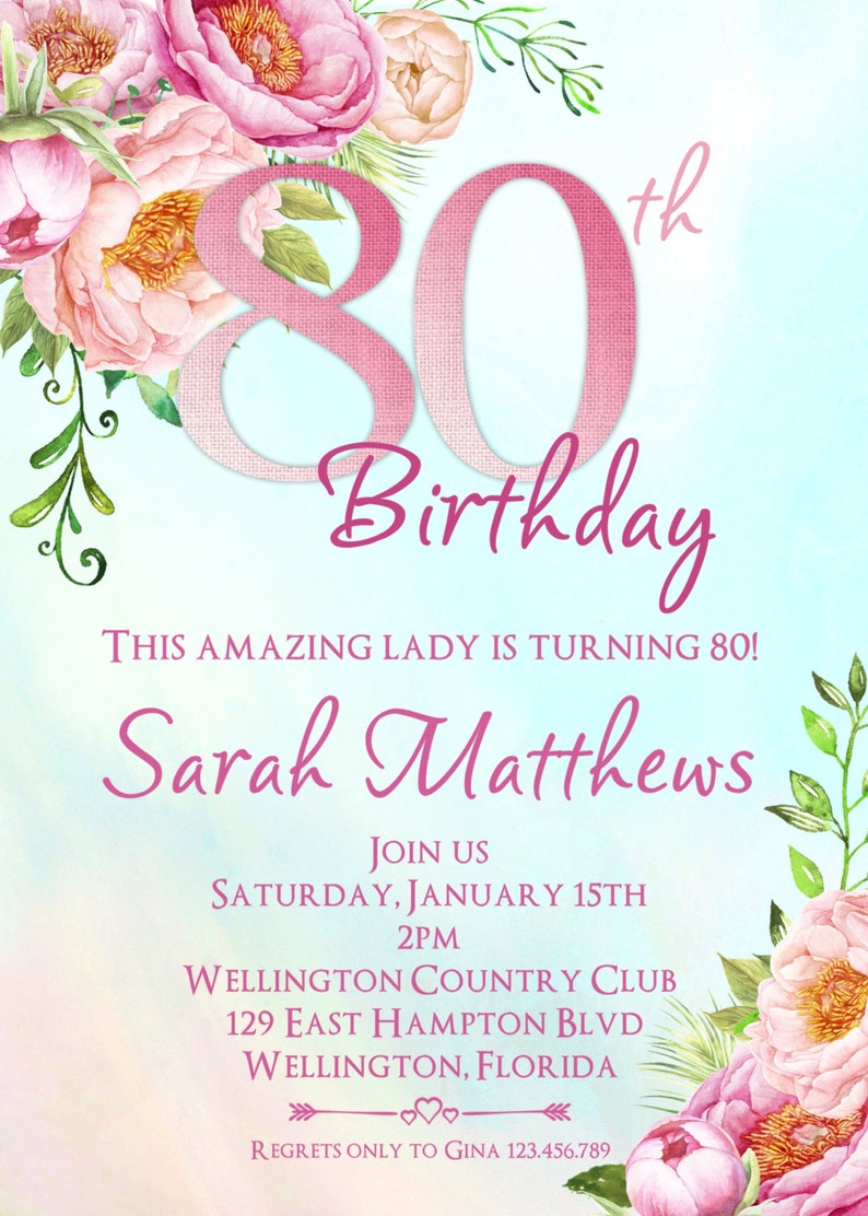 80th Birthday Invitation Adult Birthday Party Invite Etsy