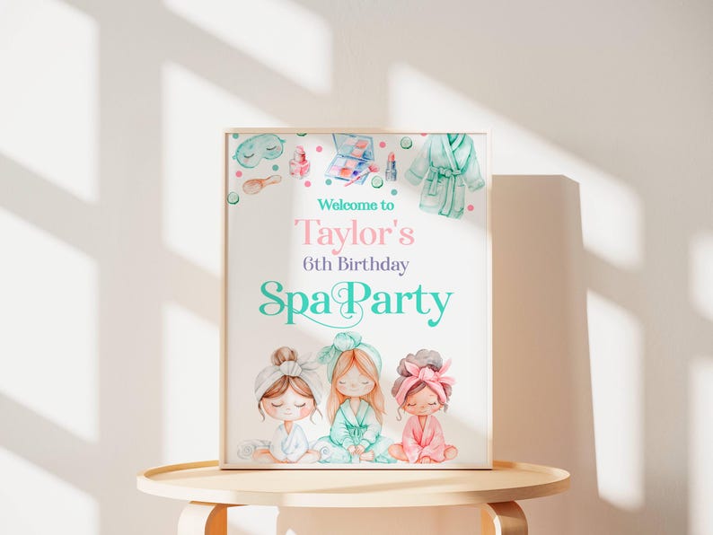 Spa Party Welcome Sign Poster Template, Pamper Glam Day Birthday ...
