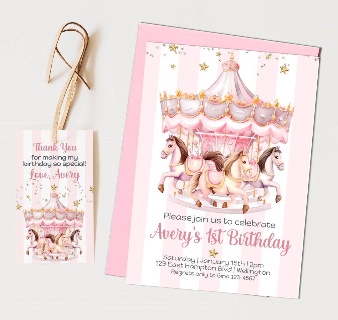 Carousel Invitation Carousel Birthday Pink Carousel Girls Birthday ...