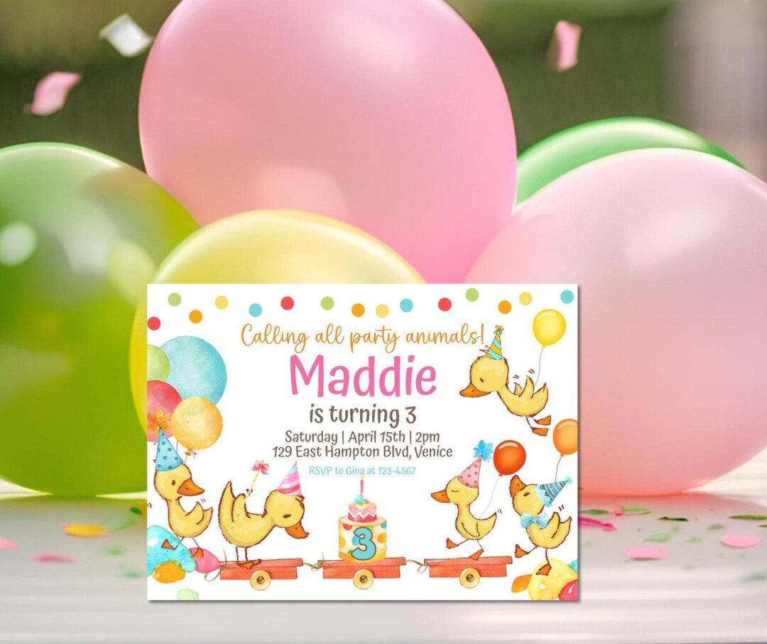 Editable Duck Birthday Invitation, Boy Girl One Lucky Duck, Digital ...