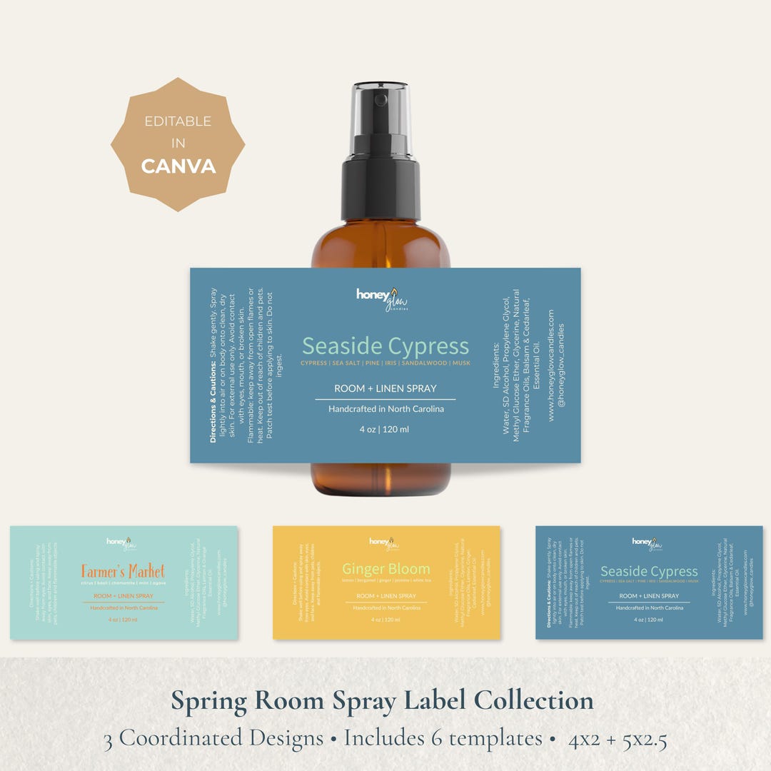 Spring Room Spray Label Templates (4x2 & 5x2.5) | 3 Fragrance Concepts ...