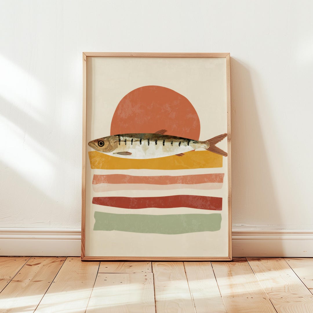 Coastal Retro Sardine Art, Rustic Vintage-modern Fish Print, Minimalist ...