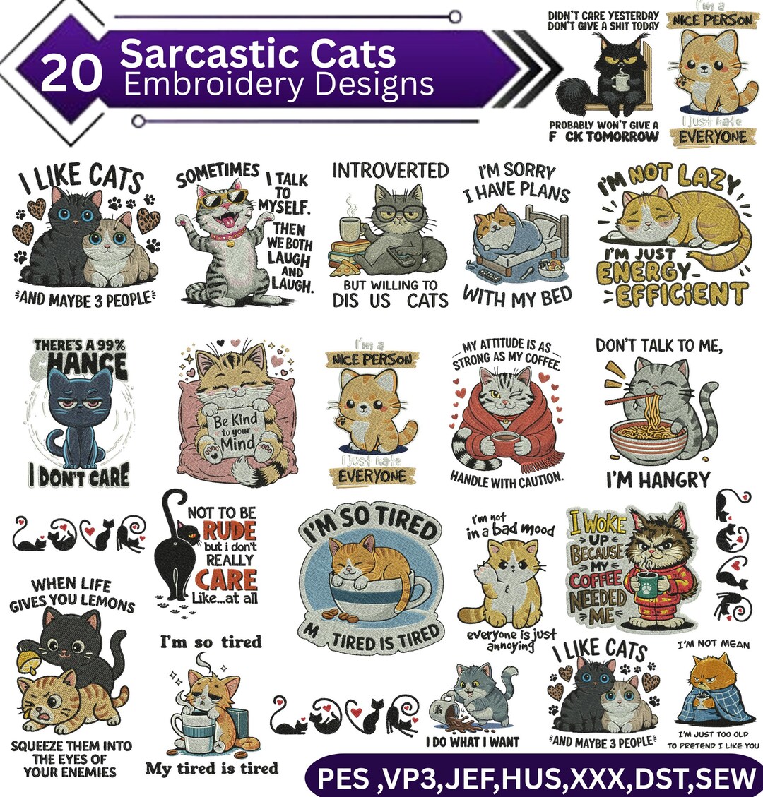 Sarcastic Cat Embroidery Designs, Kitten With Flowers (digital Download ...