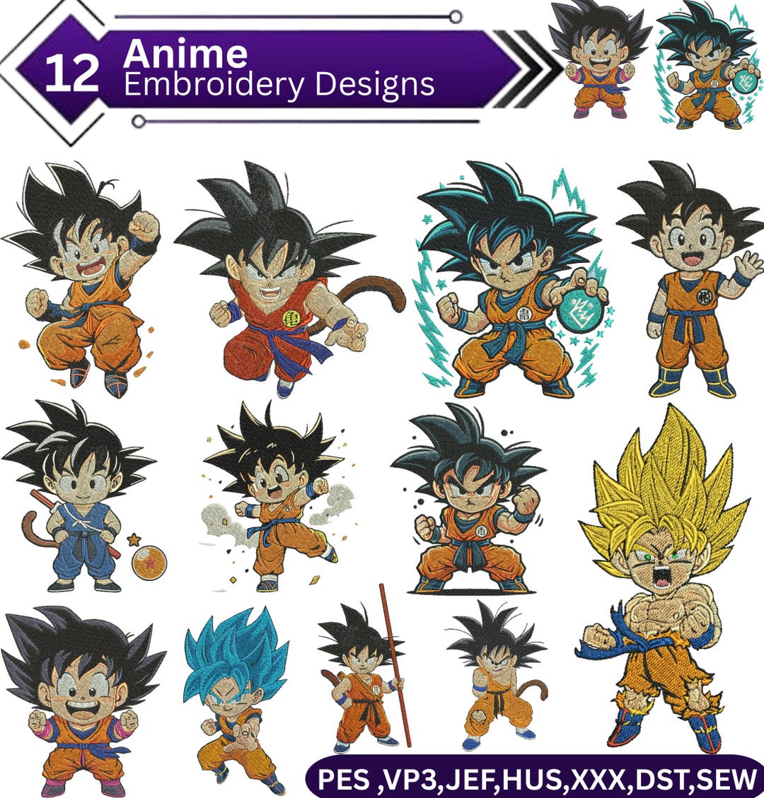 Goku Anime Embroidery Design, Dragon Ball Z Stitch File (instant ...