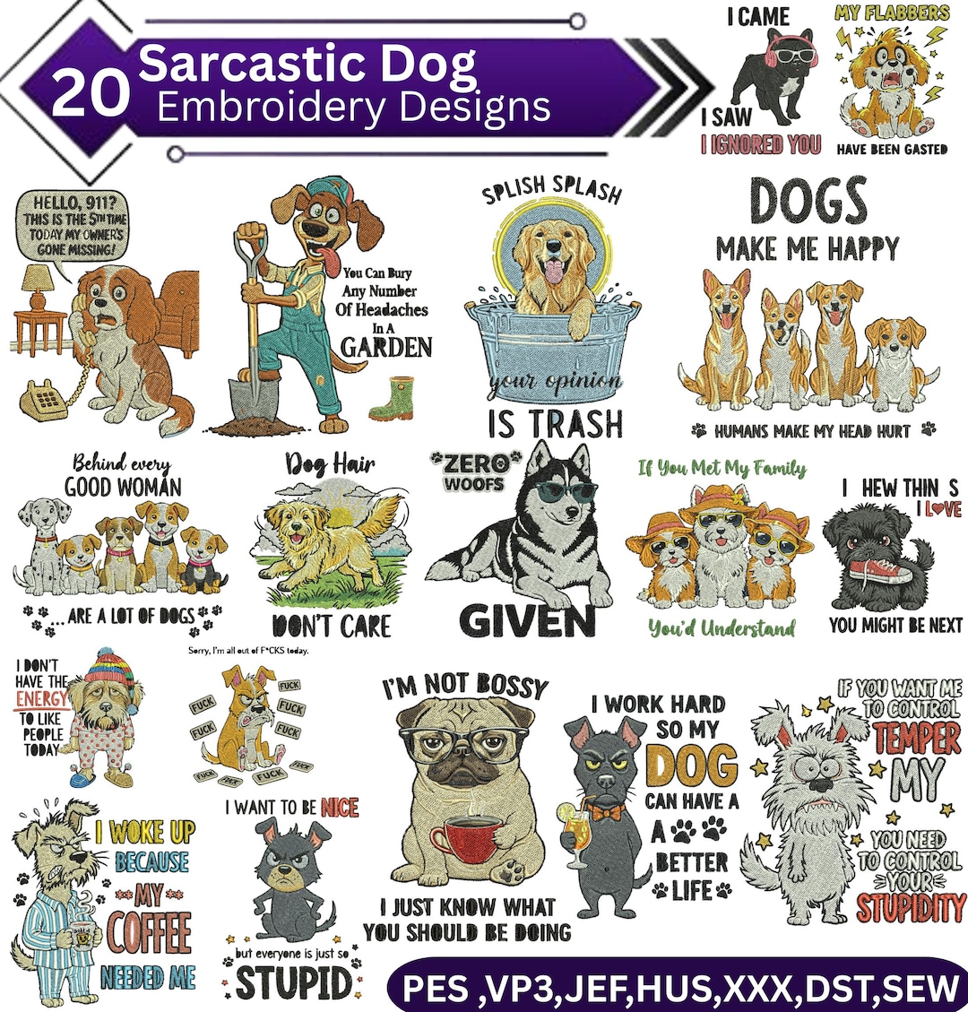Sarcastic Dog Embroidery Design, Funny Dog Stitch, Animal Stitch ...