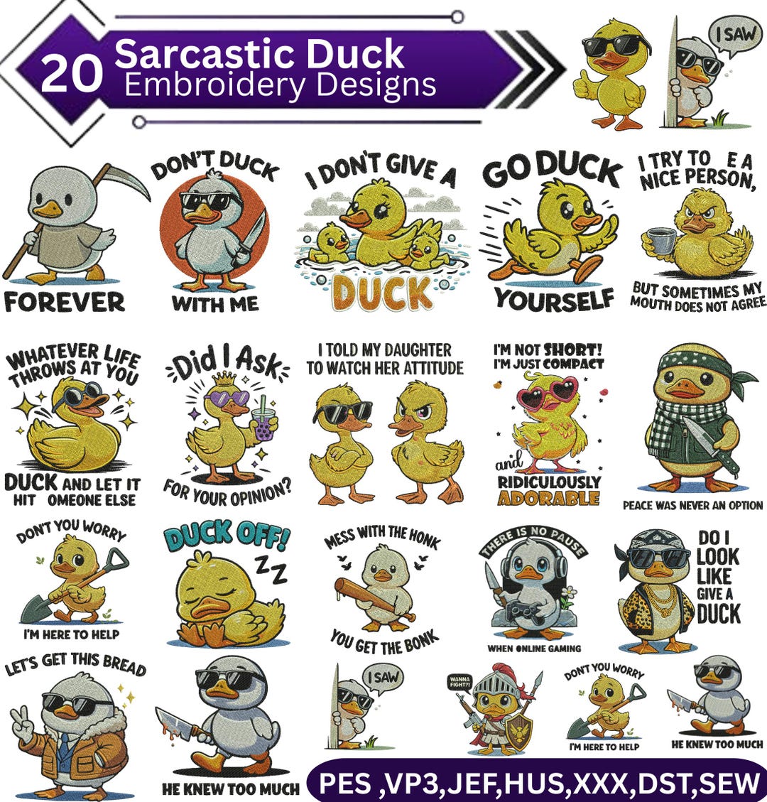 Sarcastic Duck Embroidery Design, Funny Animal Stitch File (digital ...