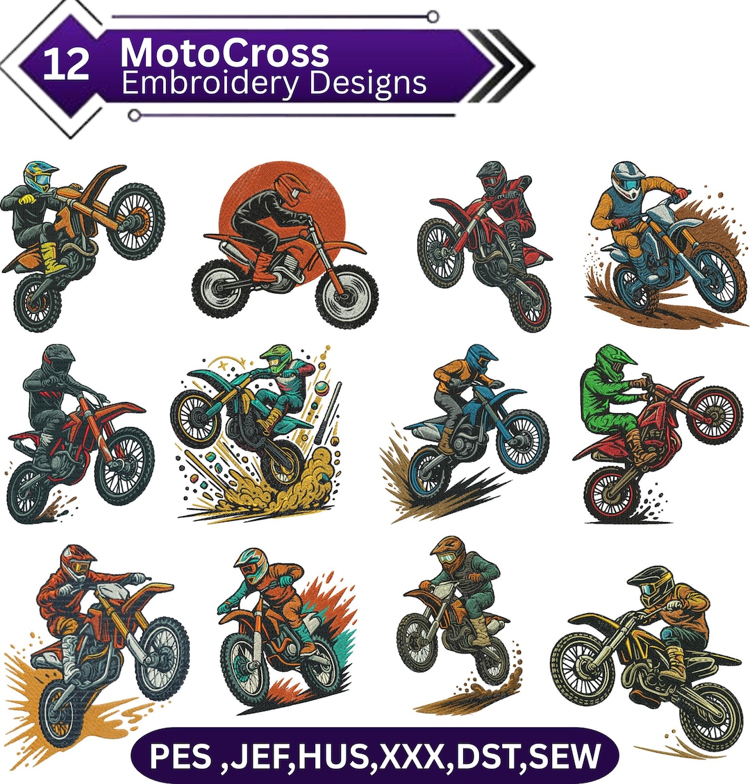 Motocross Bike Embroidery Design, Racing Pattern (digital Download) - Etsy