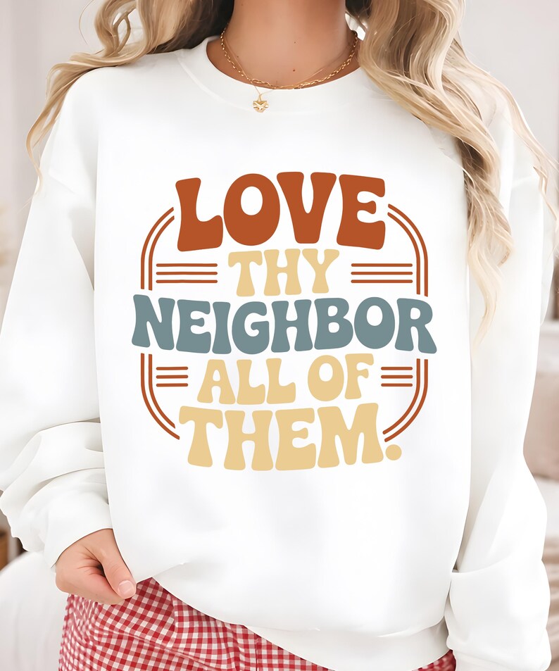 Love Thy Neighbor All of Them PNG, Peace Hand Retro Rainbow, Christian ...