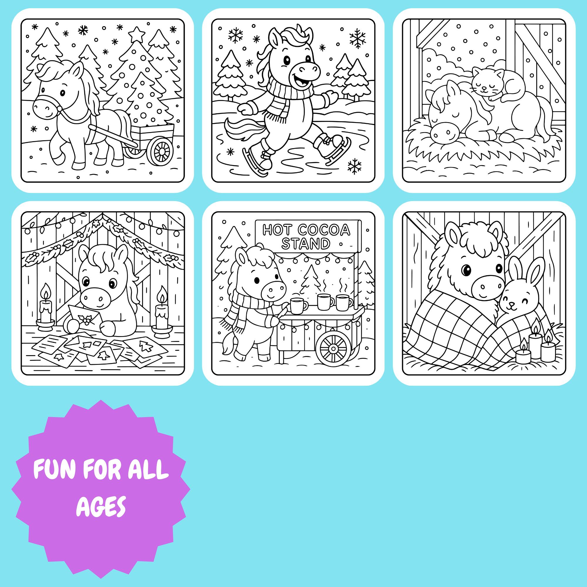 Winter Horse and Reindeer Coloring Pages for Kids | Christmas Animal ...