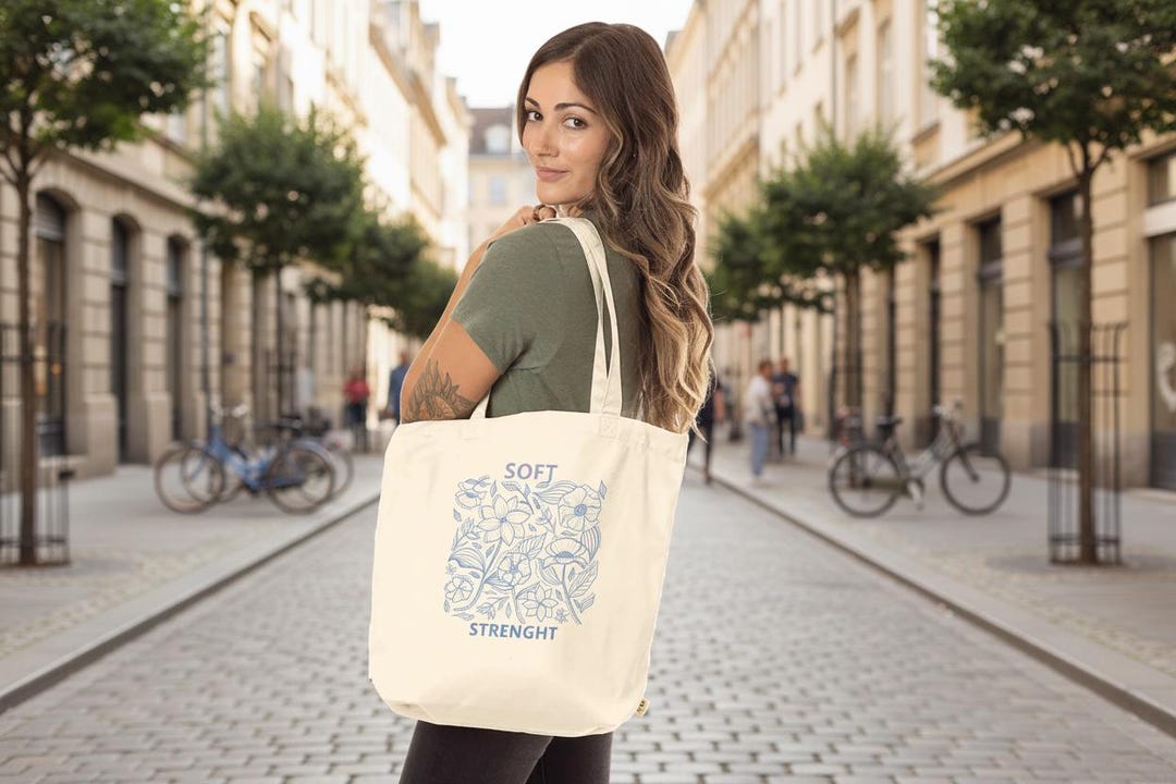 Soft Strength Tote Bag – Floral Line Art Canvas Bag, Minimalist ...