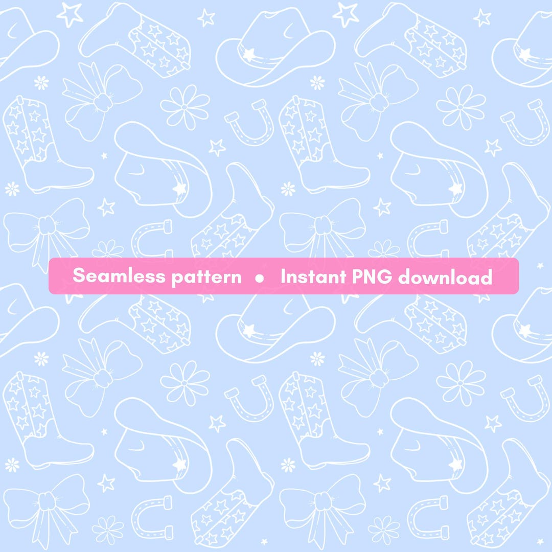 Blue Cowgirl Seamless Pattern Boots and Bows Coquette Western Bow ...