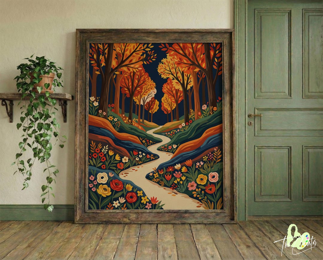 Autumn Nature Path Folk Art Digital Paint by Number Kit | Adult Hobby ...