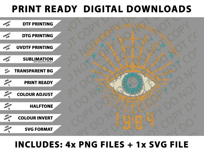 1984 George Orwell Control the Future Png Bundle, SVG Files, Digital ...