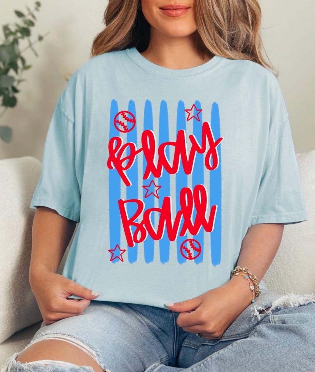 Light Blue Stripes Play Ball - Ball - Baseball - Sports - Game Day ...
