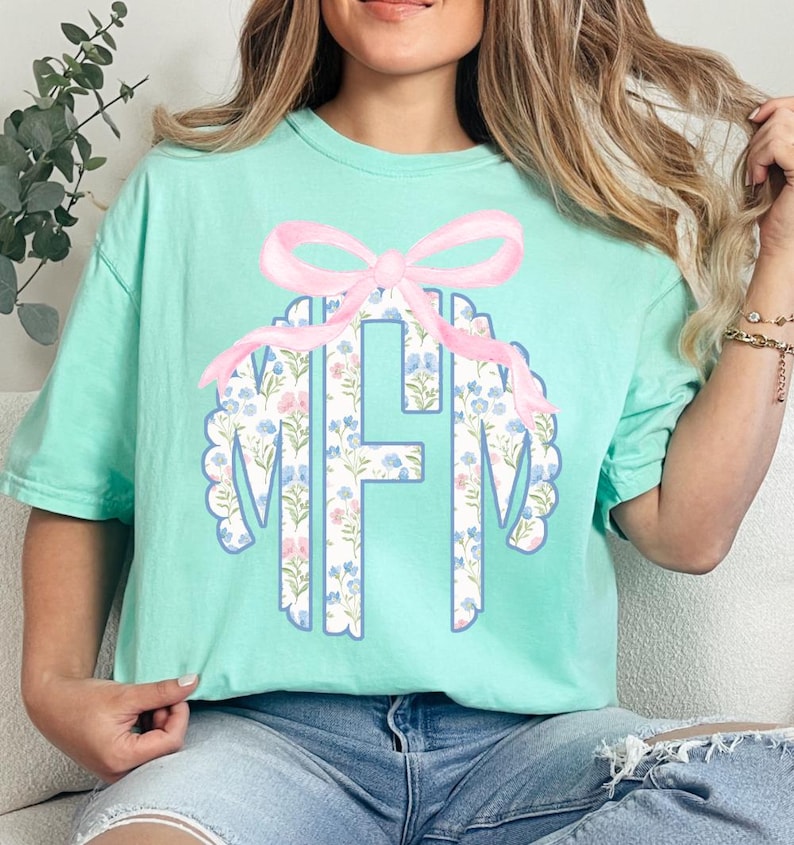 Floral Pattern Monogram With Bow - Floral Monogram - Monogram - Direct ...