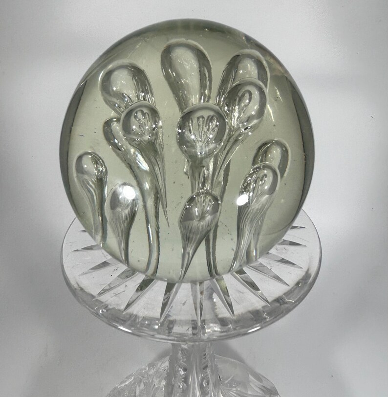 Art Glass Round Paperweight With Elongated Teardrop Inclusions -vintage ...