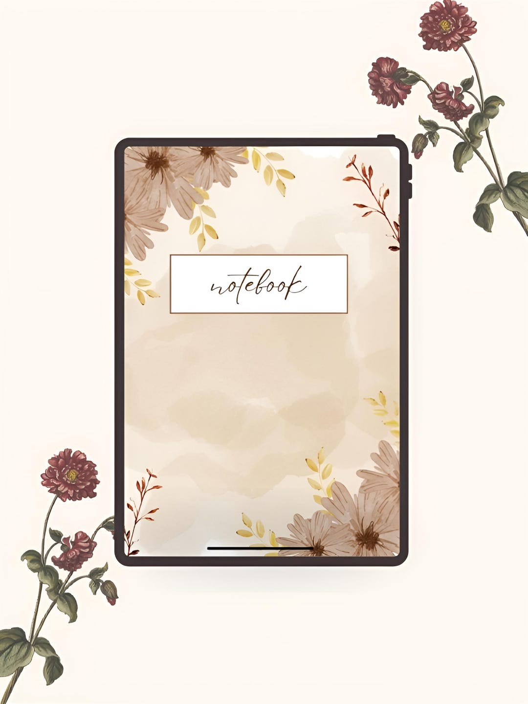 Vintage Floral Digital Notebook-beige Aesthetic - Etsy