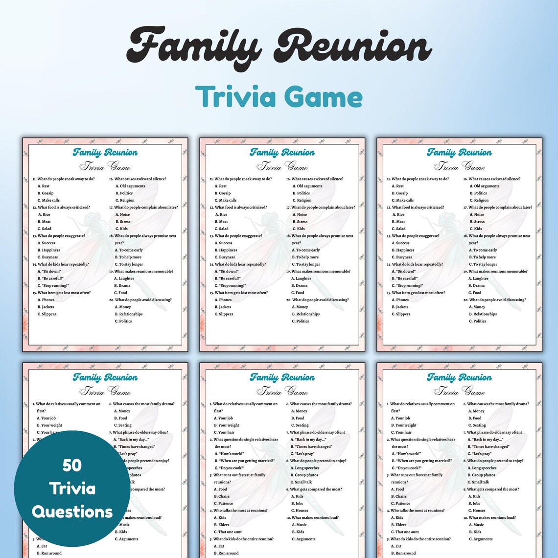Family Reunion Trivia Game | Family Reunion Quiz | Printable Family ...