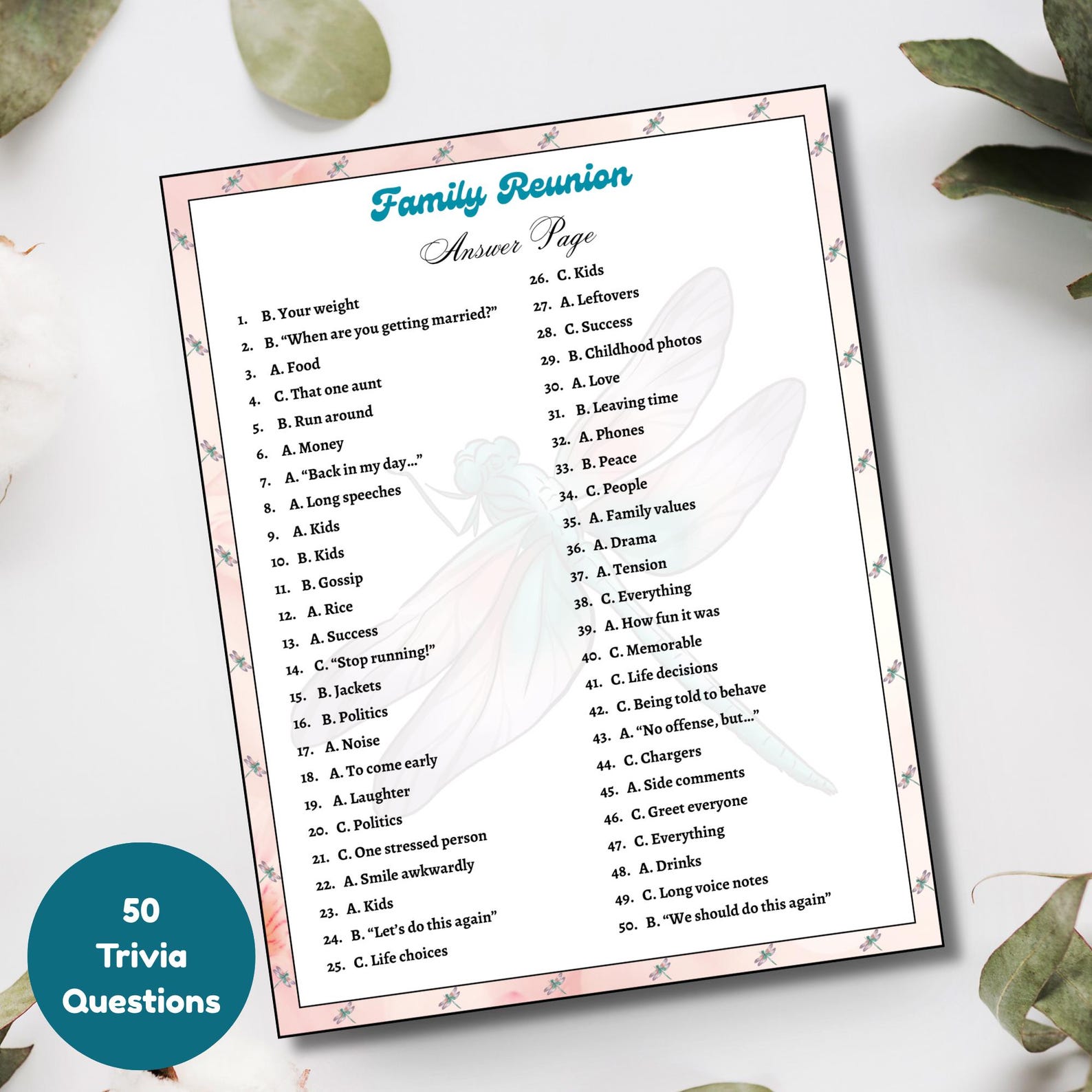 Family Reunion Trivia Game | Family Reunion Quiz | Printable Family ...